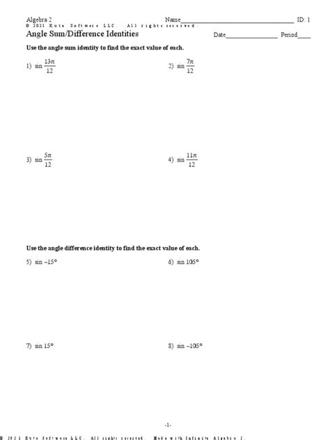 Angle Sum And Difference Identities Pdf Geometry Mathematics