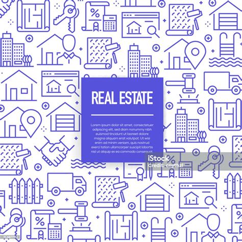트렌디한 선형 스타일부동산에 대 한 디자인 서식 파일의 요소 벡터 세트 선형 아이콘으로 원활한 패턴 관련 부동산벡터 부동산에 대한 스톡 벡터 아트 및 기타 이미지 Istock