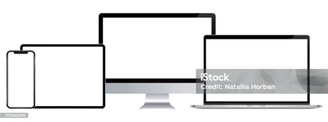 Realistic Set Computer Laptop Tablet And Smartphone Device Screen Mockup Collection Realistic