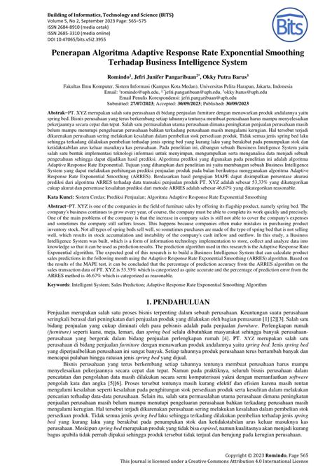 Pdf Penerapan Algoritma Adaptive Response Rate Exponential Smoothing Terhadap Business