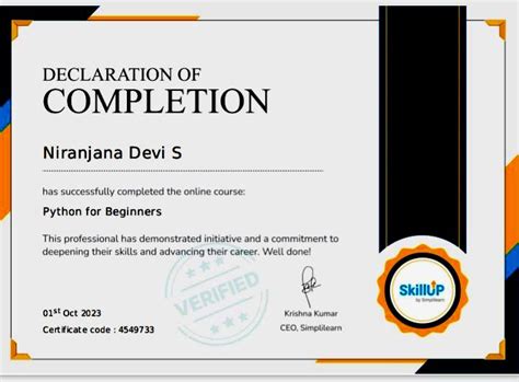Niranjana Devi S On Linkedin I Have Completed Online Course Of Python