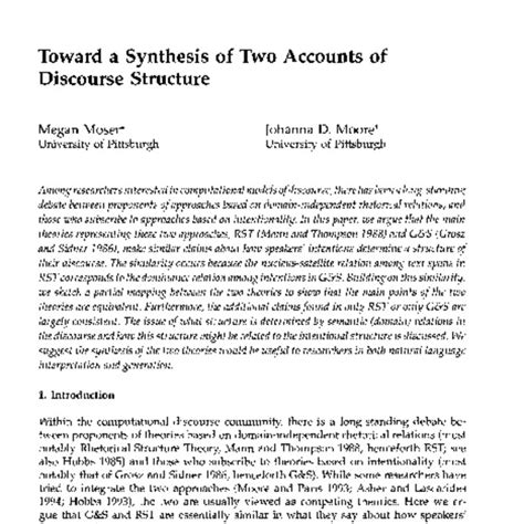 Toward A Synthesis Of Two Accounts Of Discourse Structure Acl Anthology