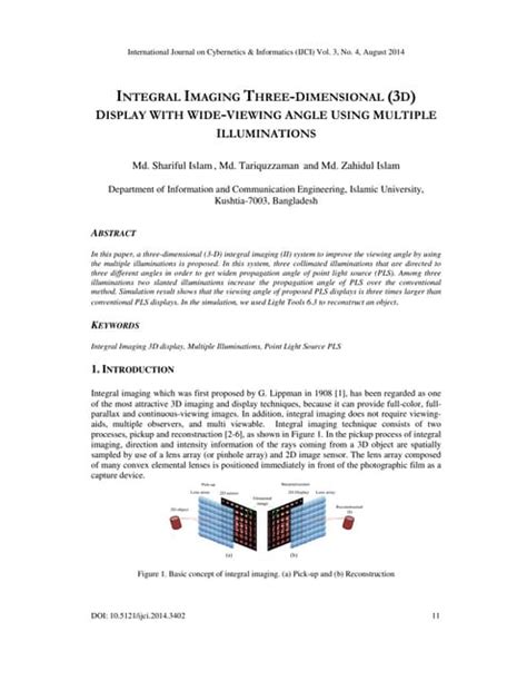 Integral Imaging Three Dimensional 3 D Pdf