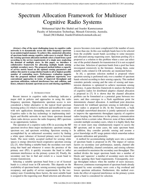 Pdf Spectrum Allocation Framework For Multiuser Cognitive Radio Systems