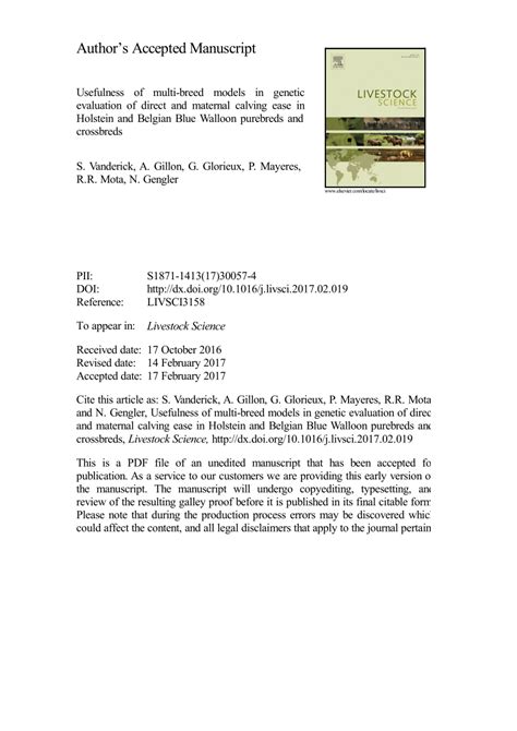 Pdf Usefulness Of Multi Breed Models In Genetic Evaluation Of Direct And Maternal Calving Ease