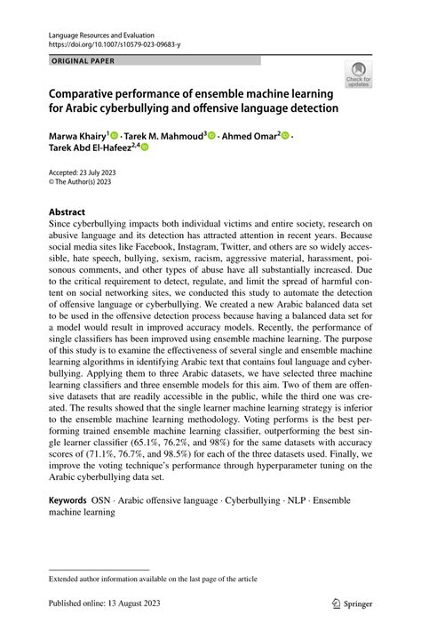 Pdf Comparative Performance Of Ensemble Machine Learning For Arabic