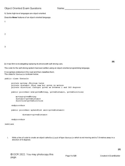 all object oriented exam qs only pdf class computer programming method computer
