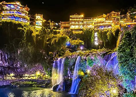 Furong Ancient Town The Old Town Hanging On A Waterfall