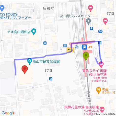 高山市民文化会館の最寄駅高山駅からの徒歩ルート約4分 MDATA