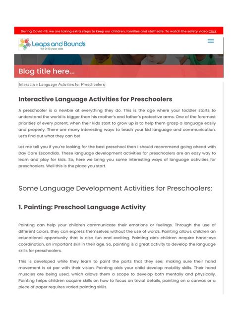 Interactive Language Activities For Preschoolers Pdf Preschool Language Development