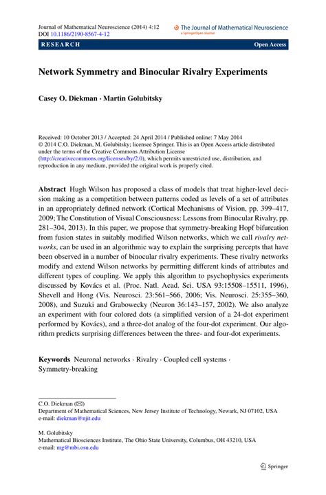 Pdf Network Symmetry And Binocular Rivalry Experiments