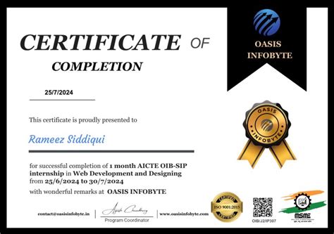 Rameez Siddiqui On Linkedin Oasisinfobyte Oibsip Webdevelopment Internship Coding