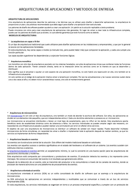 Arquitectura De Aplicaciones Y Metodos De Entrega Pdf Software De La Aplicacion Software