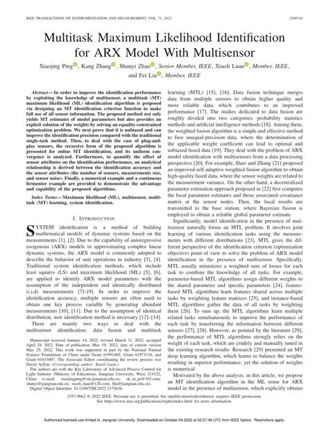 Pdf Multi Task Maximum Likelihood Identification For Arx Model With