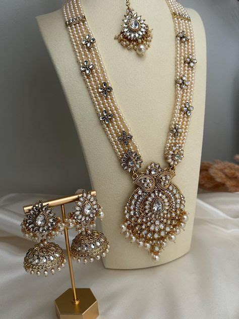 Perle Lange Kundan Halskette Rani Haar Pachi Kundan Perle Kundan Lange