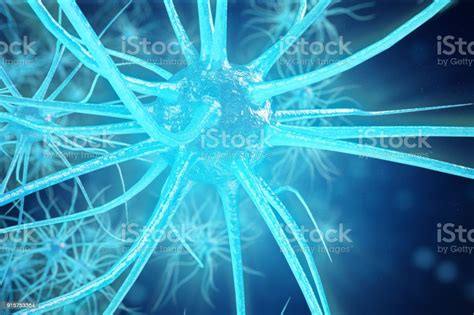 빛나는 링크 매듭을 가진 신경 세포의 개념적 그림 시 냅 스 및 전기 화학 신호를 보내는 신경 세포 전기 펄스와 상호 뉴런의 신경입니다 3 차원 일러스트 레이 션 3차원