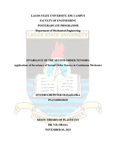 Invariance Of Second Order Tensors In Plasticity Pdf Stress