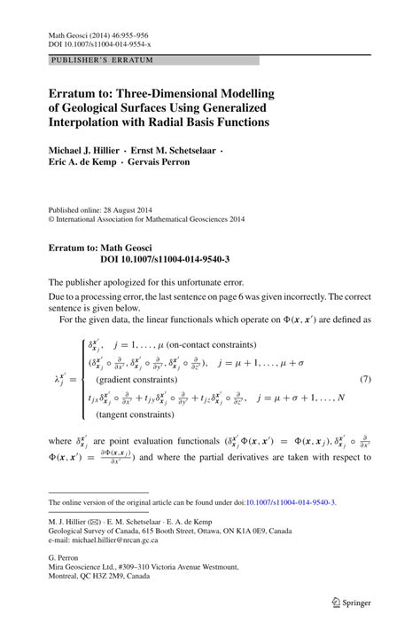 Pdf Three Dimensional Modelling Of Geological Surfaces Using
