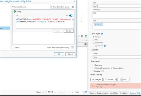 Publishing Error With Definition Query Esri Community