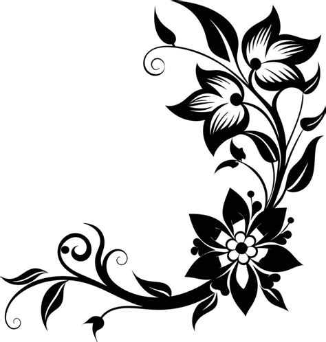 Abstract Floral Corner Design Black And White Illustration 47486670