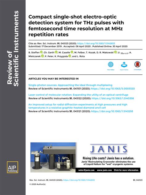 Pdf Compact Single Shot Electro Optic Detection System For Thz Pulses With Femtosecond Time
