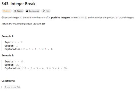 Leetcode 343 Integer Break