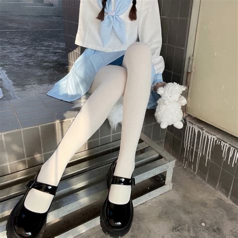 简约风日系jk纯欲白丝袜美腿奶白色连裤袜少女学生百搭天鹅绒丝袜 Taobao Tmall