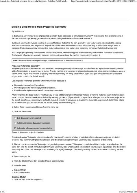 Pdf Autodesk Inventor Building Solid Models From Projected Geometry