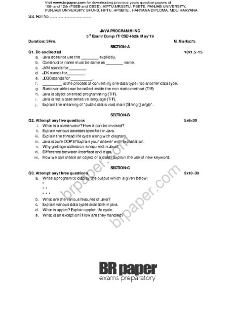 java 5th may19 s roll no java programming 5 th