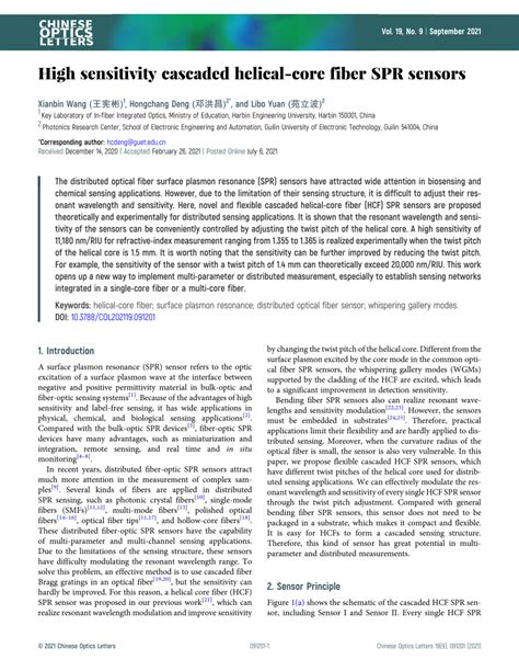 Pdf High Sensitivity Cascaded Helical Core Fiber Spr Sensors