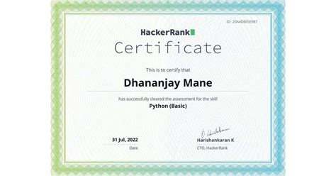 Dhananjay Mane On Linkedin Python Hackerrank
