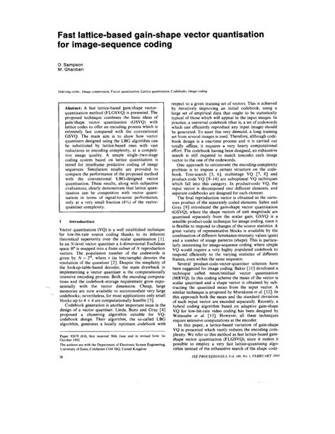 Pdf Fast Lattice Based Gain Shape Vector Quantisation For Image Sequence Coding