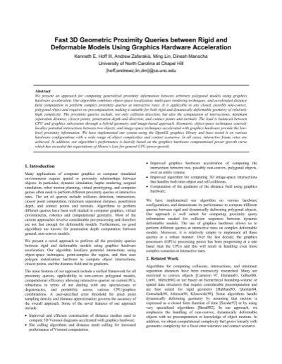 Fast 3d Geometric Proximity Queries Between Rigid And
