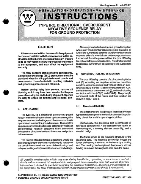 I L 41 133 2f Type Irq Directional Overcurrent Negative Sequence Relay