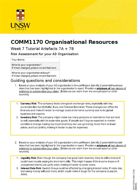 Week 7 Tutorial Artefacts Worksheet Comm1170 Organisational Resources