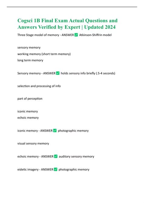 Cogsci 1b 2024 Bundled Actual Exam Questions And Answers 100 Verified By Expert A Guarantee