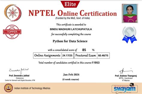 Bindu Madhuri Latchupatula On Linkedin Python Datascience Nptel Achievementunlocked