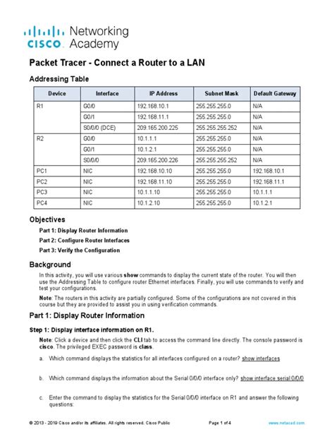 configuring router interfaces and verifying connectivity in a multi