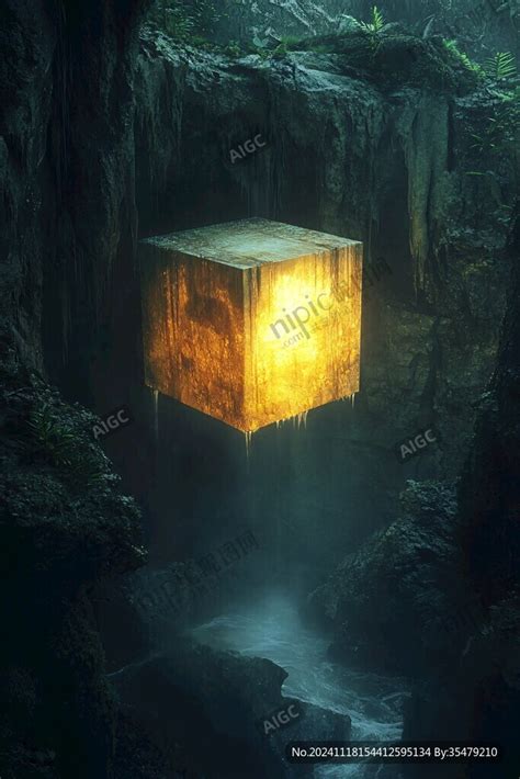 Ai创作图透光的山洞 山洞创意 光线立方体 光与立方体 抽象概念类场景素材库 梦境般的洞穴 金色立方体box 科技感立方体 发光立方体 创意山洞 逃脱探秘 Cgi超现实主义 立方箱鲀 立方体