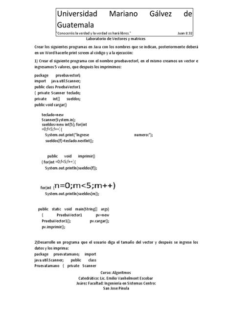 Laboratorio De Vectores Y Matrices Pdf Estructura De Datos De