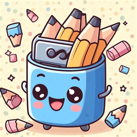 Cute Pencil Sharpener Cartoon Illustration Premium Ai Generated Image