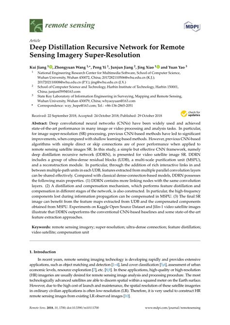 Pdf Deep Distillation Recursive Network For Remote Sensing Imagery Super Resolution