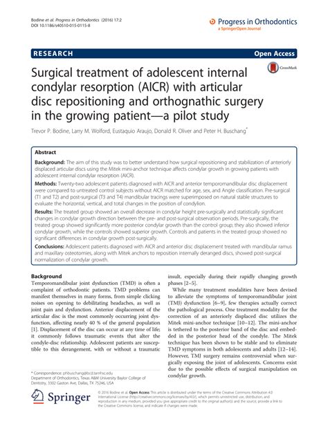 Pdf Surgical Treatment Of Adolescent Internal Condylar Resorption