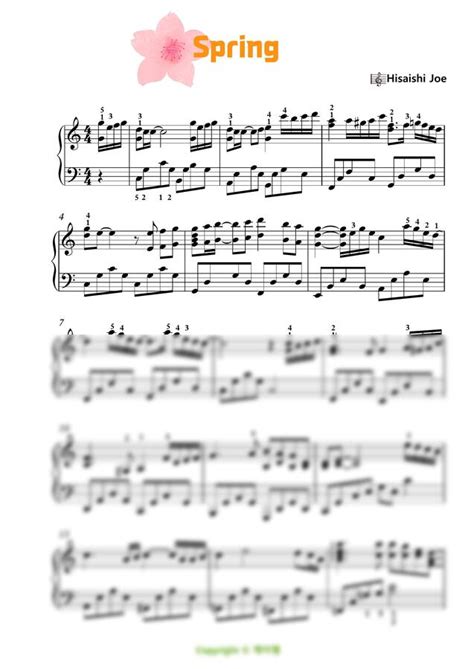 악보 Spring 스프링봄 히사이시조 예쁜악보 전조없음 다장조쉬운중급 By 제이쌤