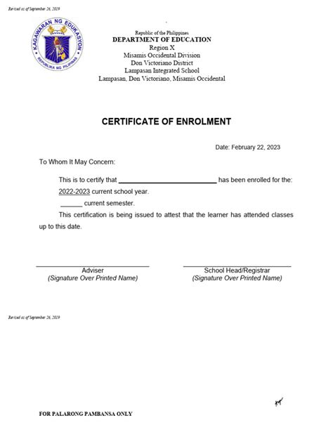 4 C Certificate Of Enrolment Pdf Philippines