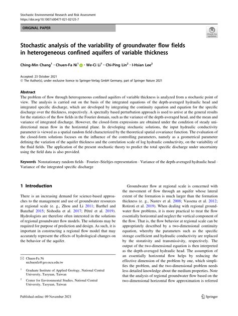 Pdf Stochastic Analysis Of The Variability Of Groundwater Flow Fields In Heterogeneous