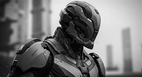 Futuristic Humanoid Robot With A Sleek Armored Exoskeleton In Dark Metallic Stock Illustration