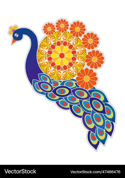 Colorful Peacock Rangoli Design Royalty Free Vector Image