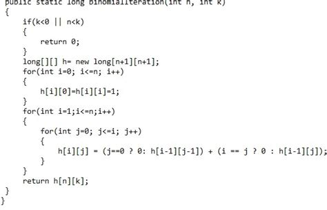 Math Java Calculating Binomial Coefficient Stack Overflow