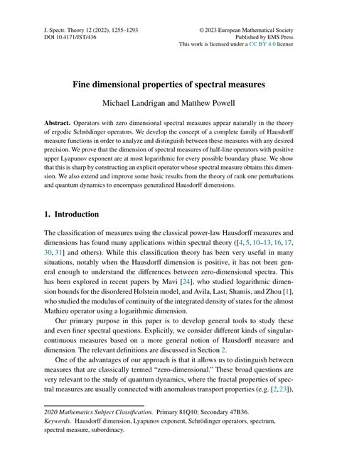 Pdf Fine Dimensional Properties Of Spectral Measures
